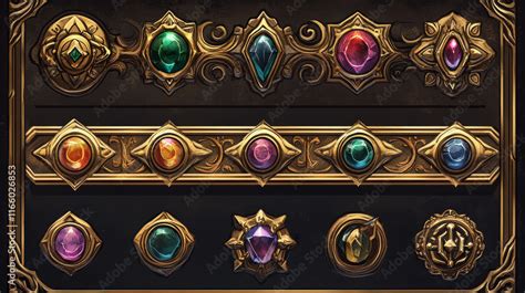 Golden Fantasy Game Border Ui Button Frame Design Medieval Gold Metal Interface Element Icon
