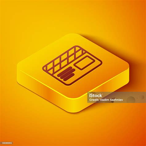 주황색 배경에 격리된 등극 라인 무비 클래퍼 아이콘 영화 클래퍼 보드 클래퍼보드 기호 영화 제작 또는 미디어 산업 노란색 사각형 버튼입니다 벡터 일러스트레이션 3차원 형태에