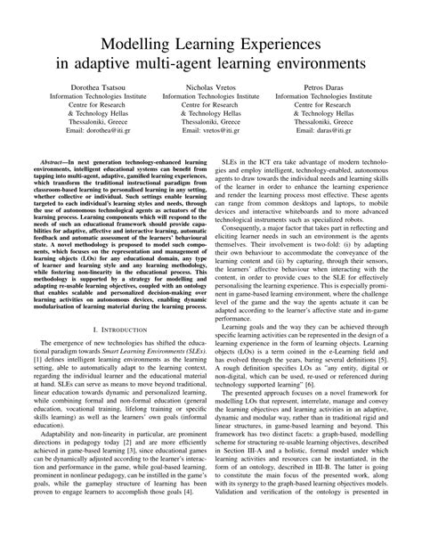 Pdf Modelling Learning Experiences In Adaptive Multi Agent Learning Environments