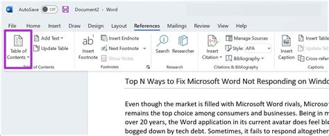 How To Insert A Table Of Contents In Microsoft Word