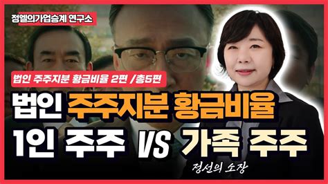 법인 1인 주주 Vs 법인 가족주주 절세전략 법인 주주지분 황금비율 2부 Youtube