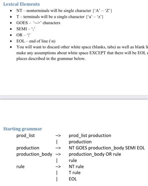 Solved Lexical Elements Nt Nonterminals Will Be Single