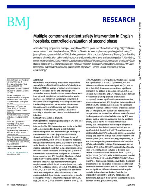 Pdf Multiple Component Patient Safety Intervention In English Hospitals Controlled Evaluation