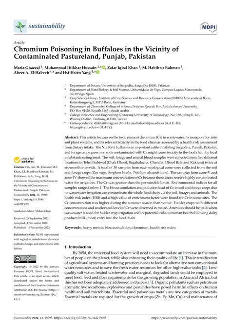 Pdf Chromium Poisoning In Buffaloes In The Vicinity Of Contaminated Pastureland Punjab Pakistan