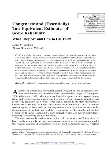 Graham Congeneric And Essentially Tau Equivalent Estimates Of Score Reliability Pdf