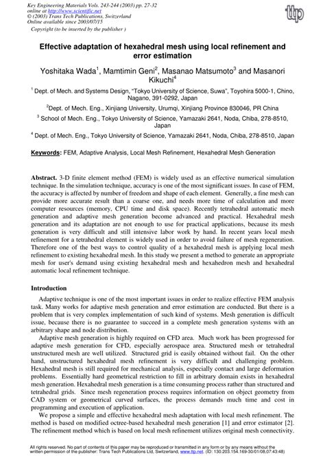 Pdf Effective Adaptation Of Hexahedral Mesh Using Local Refinement And Error Estimation
