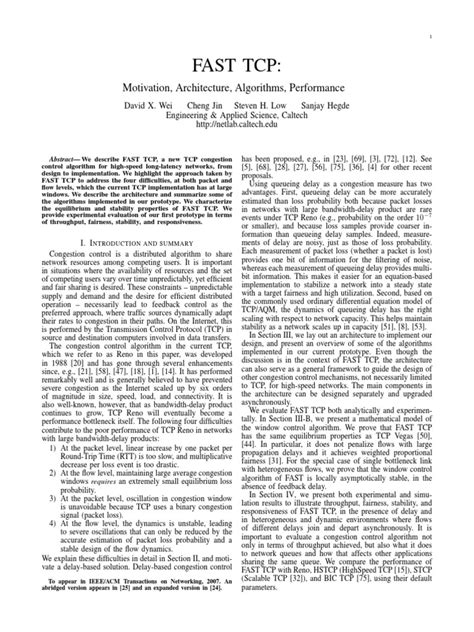 fast tcp motivation architecture algorithms performance pdf