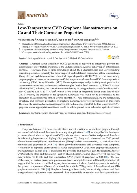 Pdf Low Temperature Cvd Graphene Nanostructures On Cu And Their Corrosion Properties