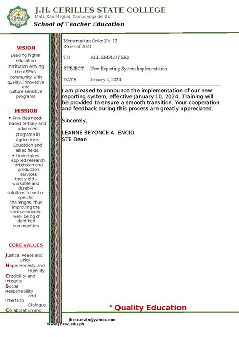 Memo 12 Uploading Of Ceeped Grades 2 Vision Leading Higher Education Institution Serving The