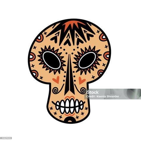 귀여운 설탕 두개골 벡터 아이콘입니다 흰색으로 고립 된 매력적인 멕시코 남자의 축제 핑크 마스크 죽은 자의 날을 위한 스케치 Dia De Muertos 만화 클립 아트
