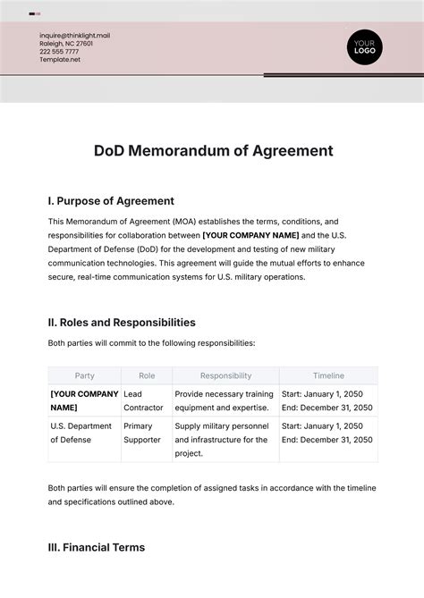 Dod Memorandum Of Agreement Template