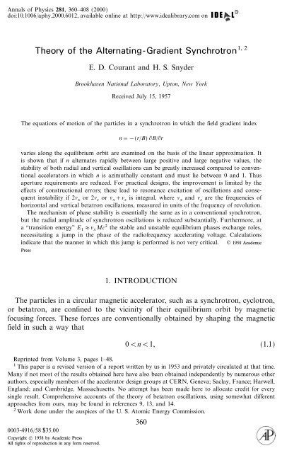 theory of the alternating gradient synchrotron cern
