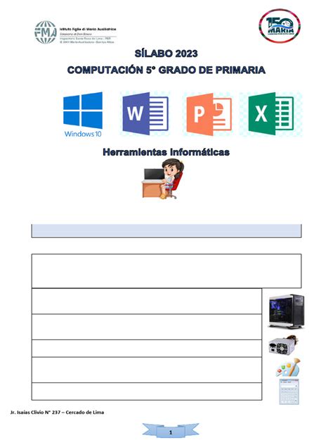 SÍlabo De ComputaciÓn 5to Grado Primaria 2023 Ok Pdf Microsoft