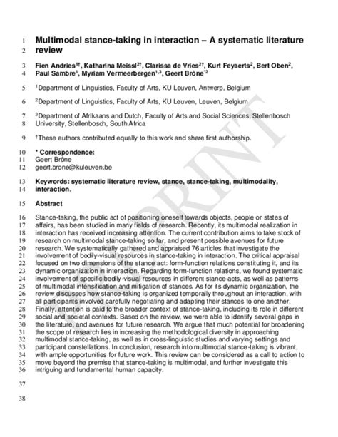 Pdf Multimodal Stance Taking A Systematic Literature Review