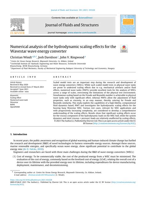 Pdf Numerical Analysis Of The Hydrodynamic Scaling Effects For The Wavestar Wave Energy Converter