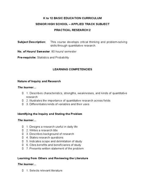 Learning Competencies Of Quantitative Research Pdf Quantitative