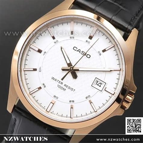 Casio Rose Gold Leather Strap Quartz Mens Watch Mtp 1376rl 7a Mtp1376rl Gold Leather Watches
