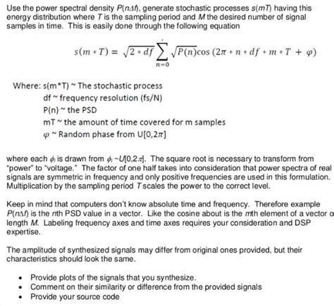 Answered Use The Power Spectral Density P N4f Generate Stochastic Kunduz