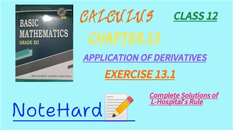 Application Of Derivative Class 12 Chapter 13 Exercise 13 1 L Hospitals Rule Youtube