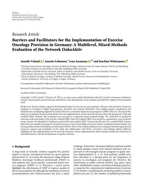 Pdf Barriers And Facilitators For The Implementation Of Exercise