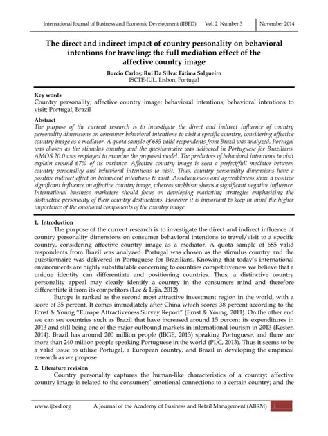 Pdf The Direct And Indirect Impact Of Country Personality On Behavioral Intentions For