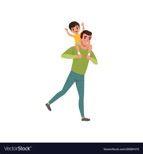 Dad Carrying Son On His Shoulders Loving Father Vector Image