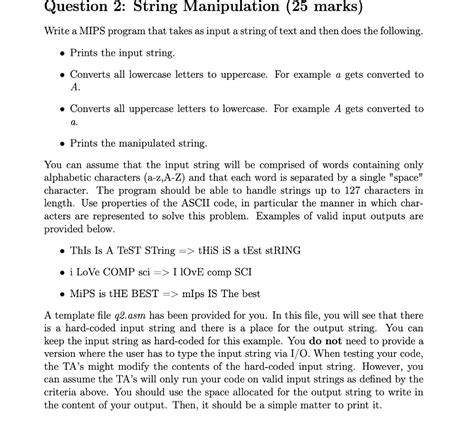 Solved Question 2 String Manipulation 25 Marks Write A Mips Program