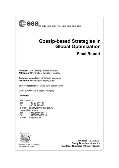 Pdf Gossip Based Strategies In Global Optimization