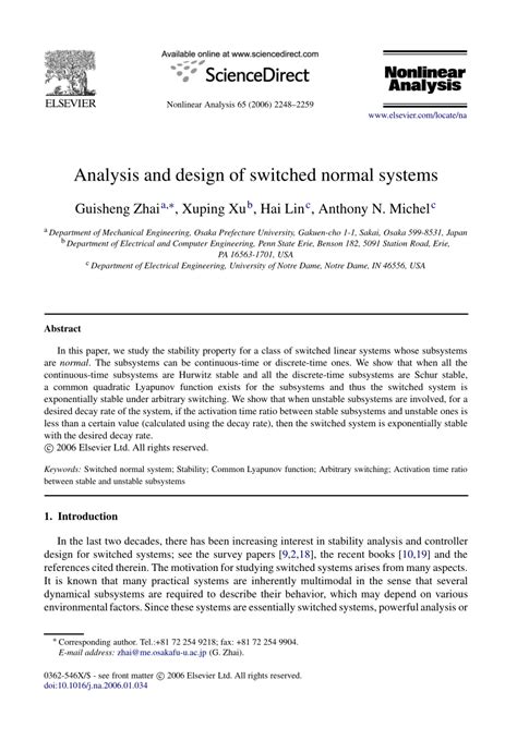 PDF Stability Analysis And Design Of Switched Normal Systems