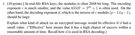 1 10 Points In Real Life Rsa Keys The Modulus Is