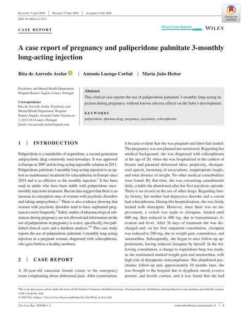 Pdf A Case Report Of Pregnancy And Paliperidone Palmitate 3‐monthly Long‐acting Injection