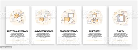 평면 아이콘이 있는 모바일 앱 페이지 화면에 대한 설문조사 및 평가 개념 Ux Ui 디자인 템플릿 벡터 일러스트레이션 Brand Name Online Messaging