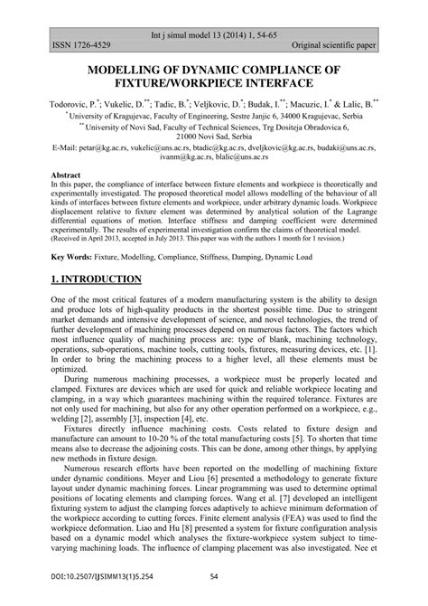 Pdf Modelling Of Dynamic Compliance Of Fixtureworkpiece Interface