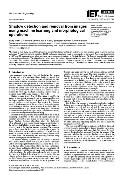 Pdf Shadow Detection And Removal From Images Using Machine Learning And Morphological Operations