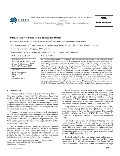 Pdf Wireless Android Based Home Automation System