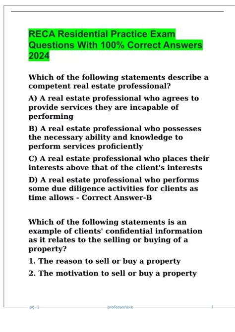 Reca Residential Practice Exam Questions With Correct Answers