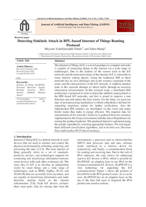 Pdf Detecting Sinkhole Attack In Rpl Based Internet Of Things Jadshahroodutacirarticle