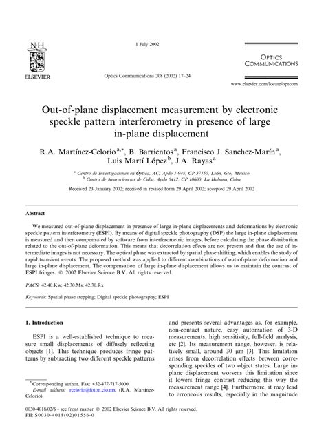 Pdf Out Of Plane Displacement Measurement By Electronic Speckle Pattern Interferometry In