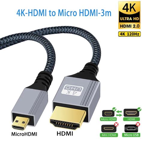 03m Nylon Braid Hd 4k 60hz Hd 1080p Micro To Hdmi Cáp Hdtv Tương