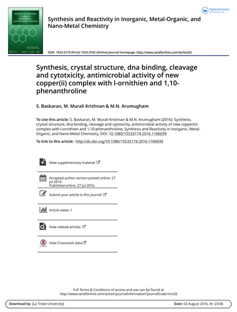 Pdf Synthesis Crystal Structure Dna Binding Cleavage And Cytotxicity Antimicrobial