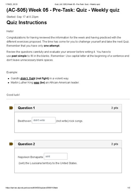 AC S Week Pre Task Quiz Weekly Quiz Utp Edu Courses