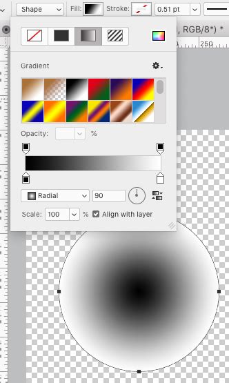 Adobe Photoshop Draw A Circle With A Radial Gradient In The Exact Center Of The Circle