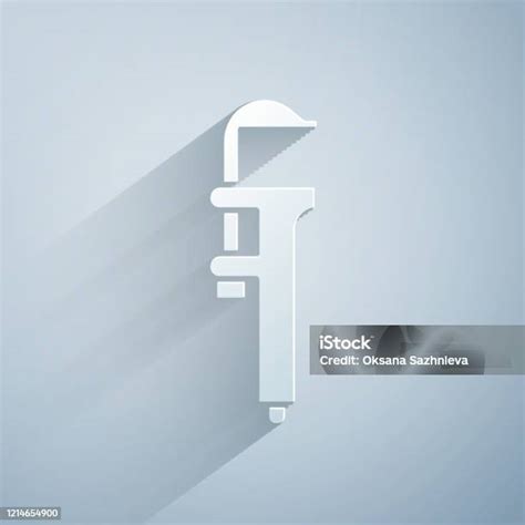 회색 배경에서 분리된 캘리퍼 또는 캘리퍼 및 스케일 아이콘을 잘라냅니다 정밀 측정 도구 종이 아트 스타일입니다 벡터 일러스트레이션 0명에 대한 스톡 벡터 아트 및 기타