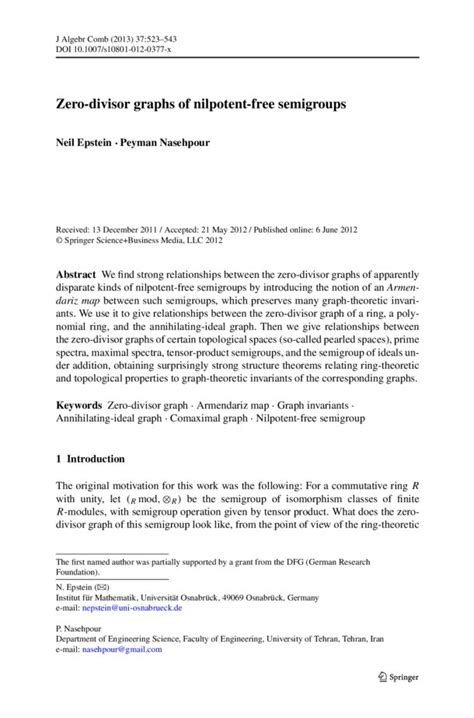 zero divisor graphs of nilpotent free semigroups deepai