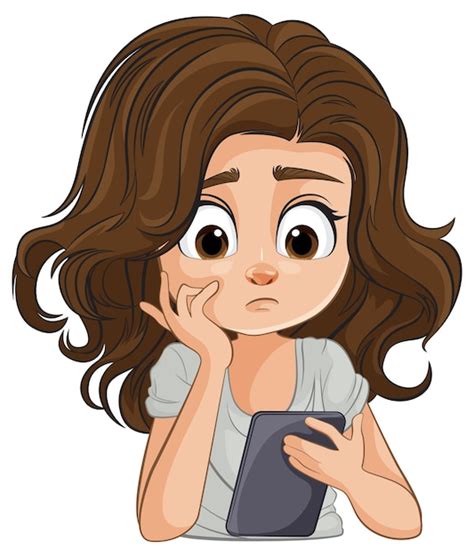 Premium Vector Pensive Girl With Smartphone Illustration