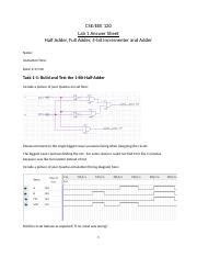 Lab Doc CSE EEE Lab Answer Sheet Half Adder Full Adder Bit Incrementer And Adder Name