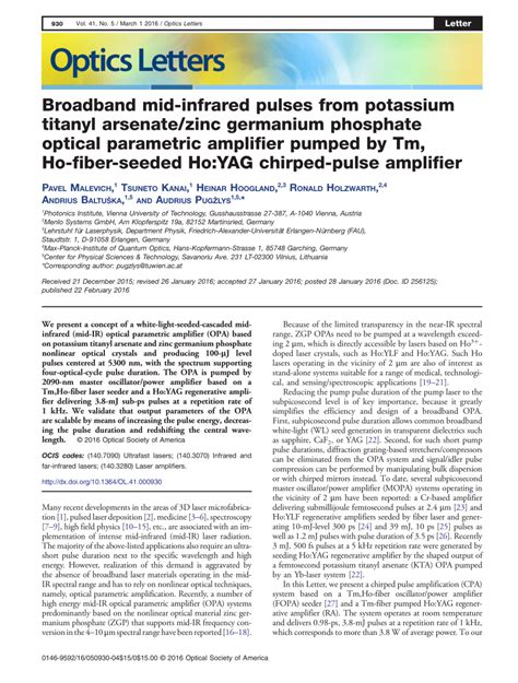 Pdf Broadband Mid Infrared Pulses From Potassium Titanyl Arsenate