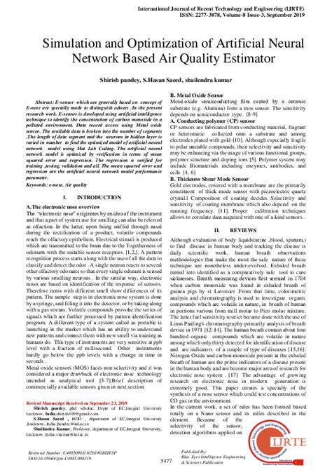 Pdf Simulation And Optimization Of Artificial Neural Network Based Air Quality Estimator