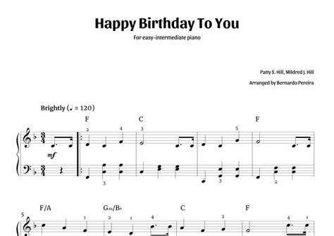 Happy Birthday To You Easy Intermediate Piano F Major Arr