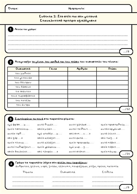 Γλώσσα Γ δημοτικού Ενότητα 2 Επαναληπτικό κριτήριο αξιολόγησης